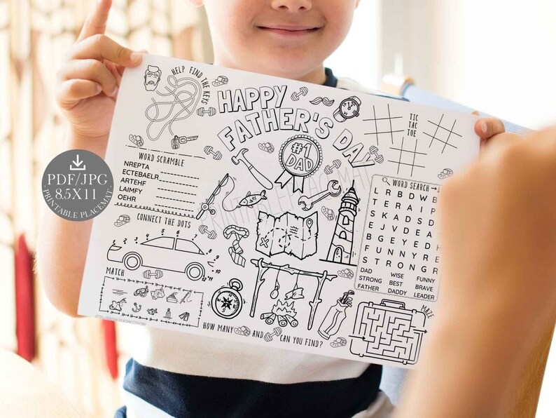Fathers Day Placemat PRINTABLE Coloring Page Activity Dad - Etsy