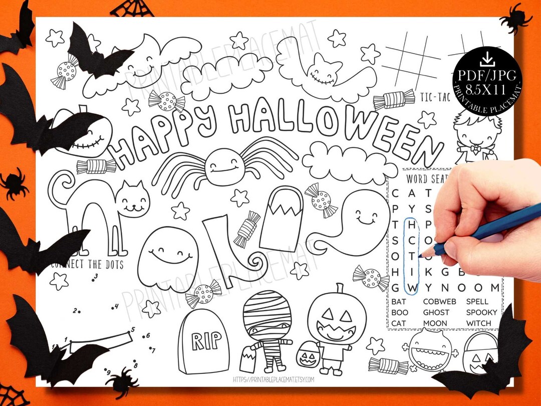 Halloween Placemat Coloring Page PRINTABLE - Etsy