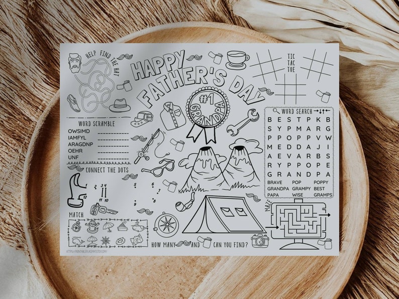 Fathers Day Coloring Page Grandpa Placemat PRINTABLE Activity Sheet - Etsy