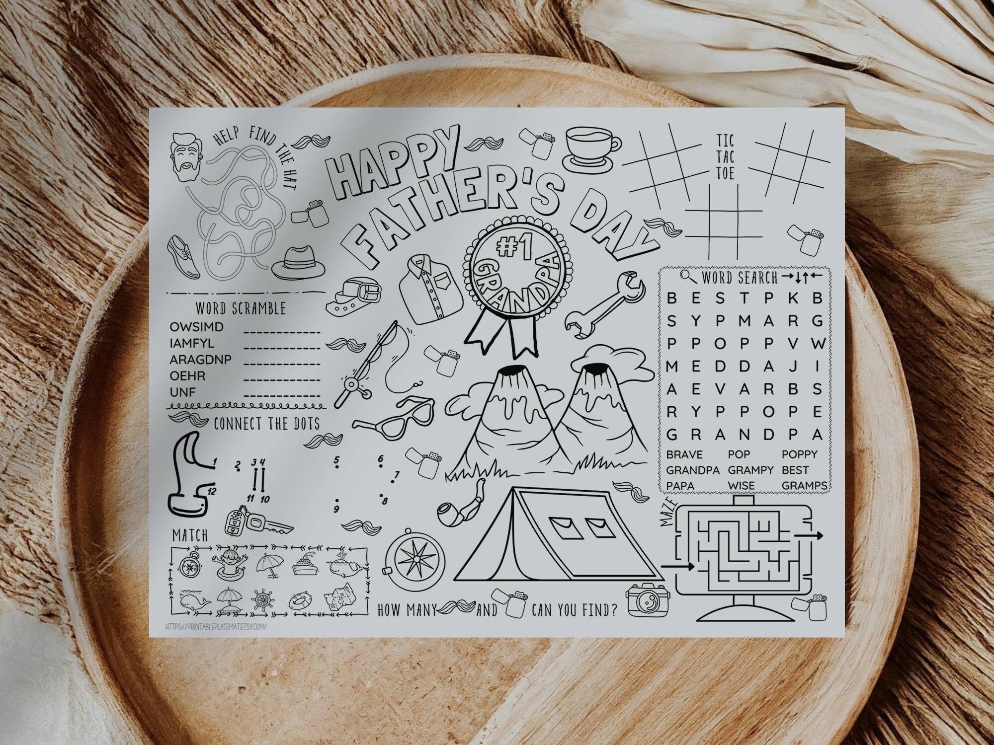 Fathers Day Coloring Page Grandpa Placemat PRINTABLE Activity Sheet - Etsy
