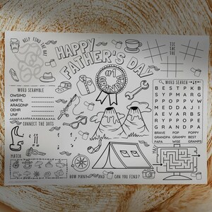 Fathers Day Coloring Page Grandpa Placemat PRINTABLE Activity Sheet - Etsy