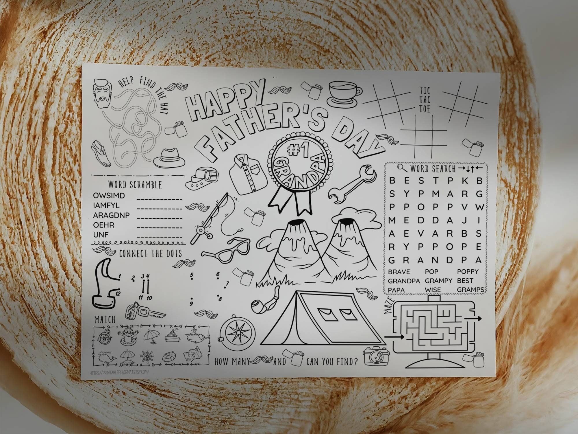 Fathers Day Coloring Page Grandpa Placemat PRINTABLE Activity Sheet - Etsy