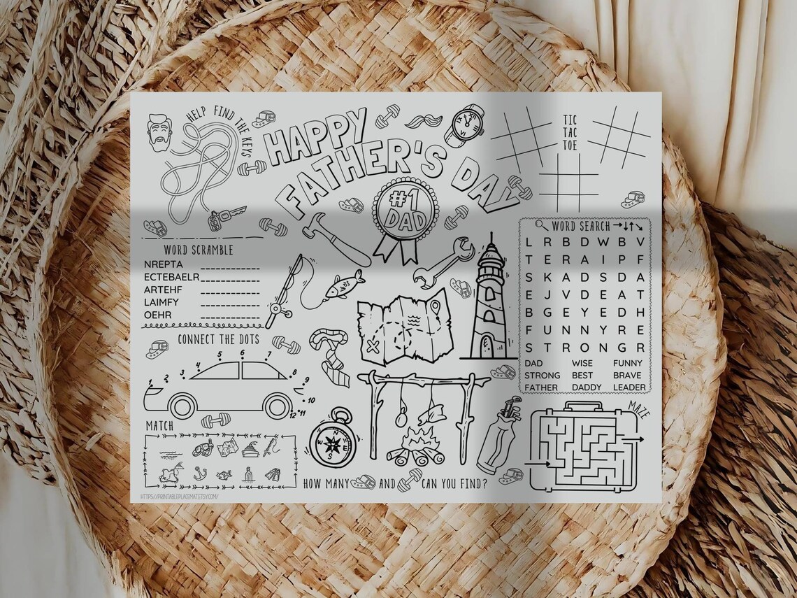 Fathers Day Placemat PRINTABLE Coloring Page Activity Dad Sheet - Etsy