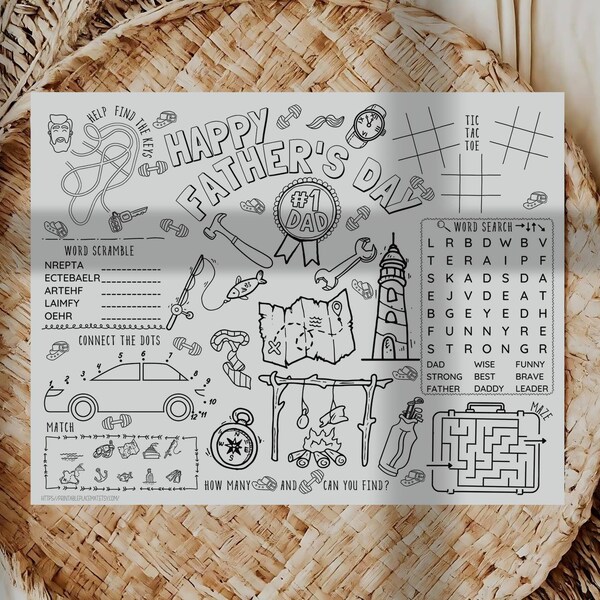 Fathers Day Coloring Page Grandpa Placemat PRINTABLE Activity Sheet - Etsy