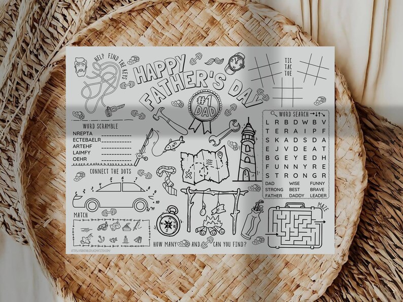 Fathers Day Placemat PRINTABLE Coloring Page Activity Dad Sheet - Etsy