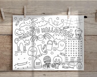 Halloween Placemat Coloring Placemat for Kids, Kids Placemat, Halloween ...