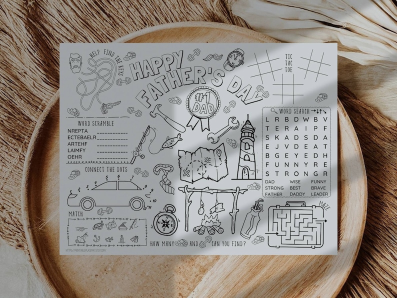 Fathers Day Placemat PRINTABLE Coloring Page Activity Dad Sheet - Etsy