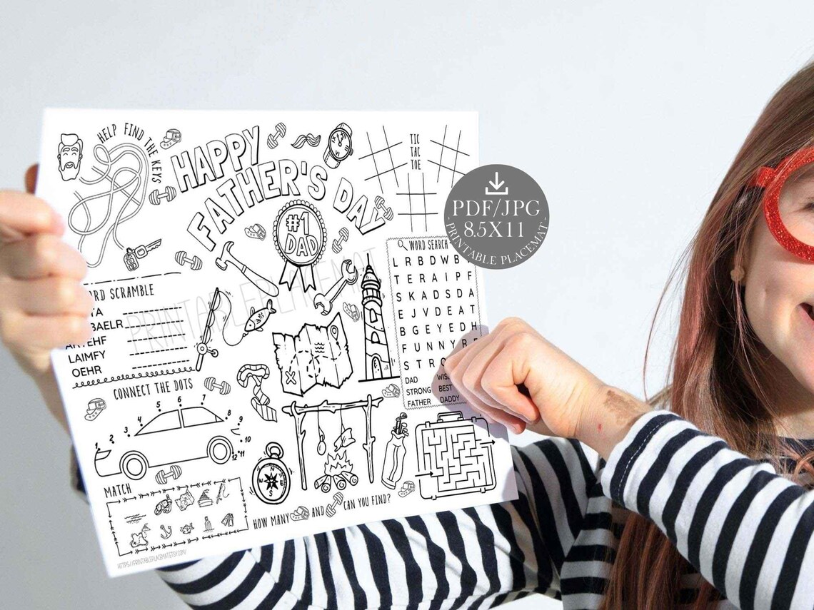 Fathers Day Placemat PRINTABLE Coloring Page Activity Dad - Etsy