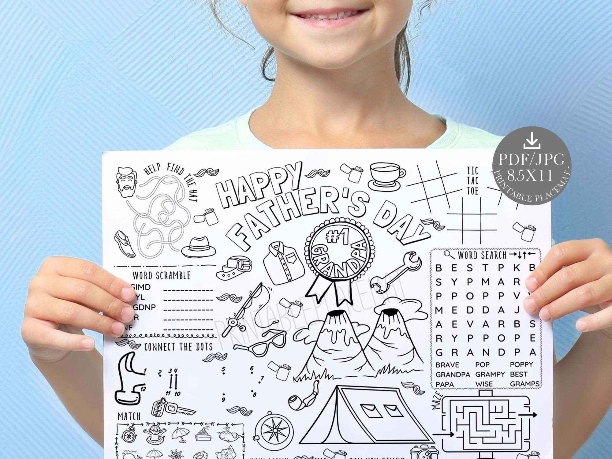 Fathers Day Coloring Page Grandpa Placemat PRINTABLE Activity Sheet - Etsy