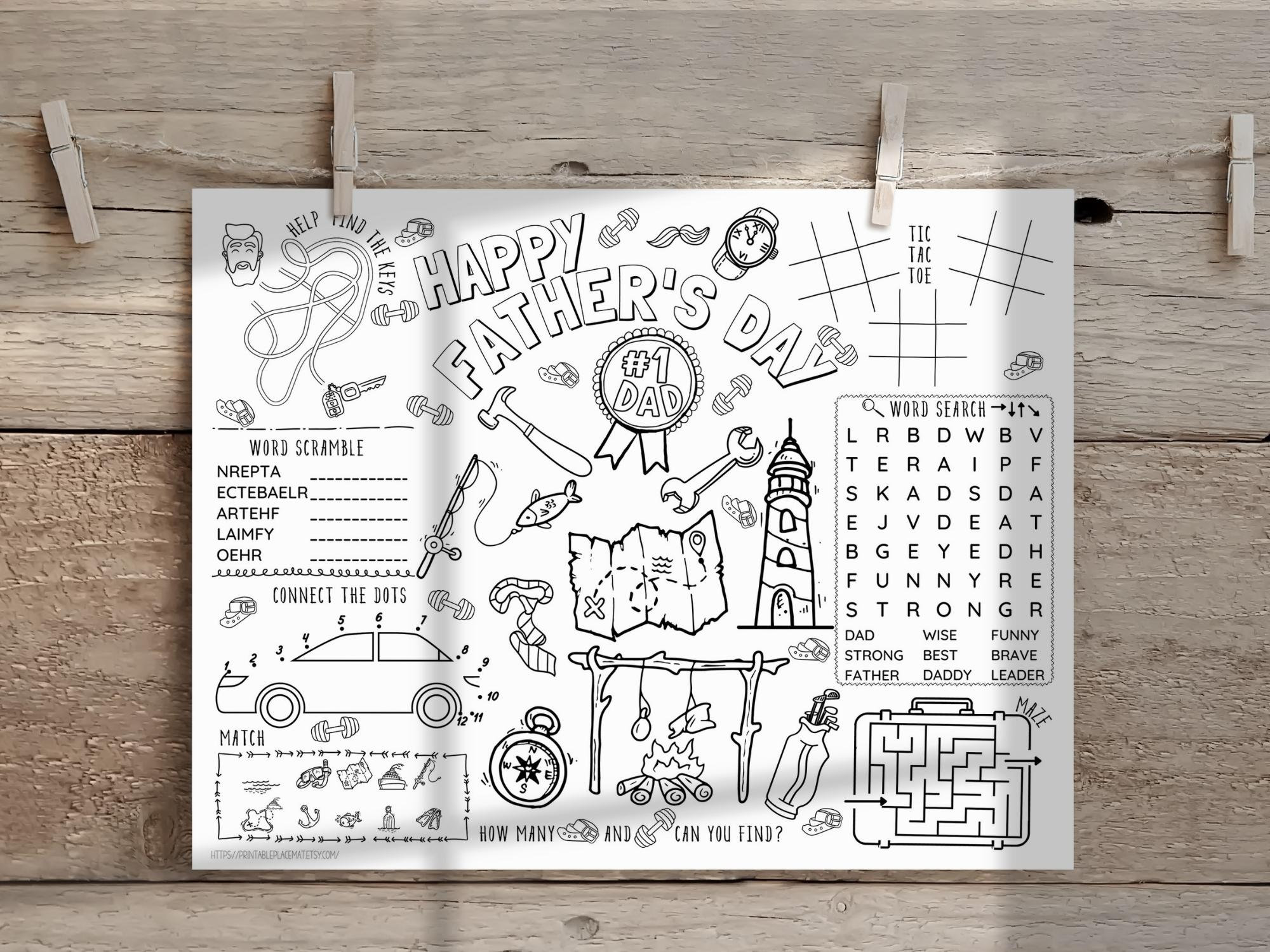 Fathers Day Placemat PRINTABLE Coloring Page Activity Dad Sheet - Etsy