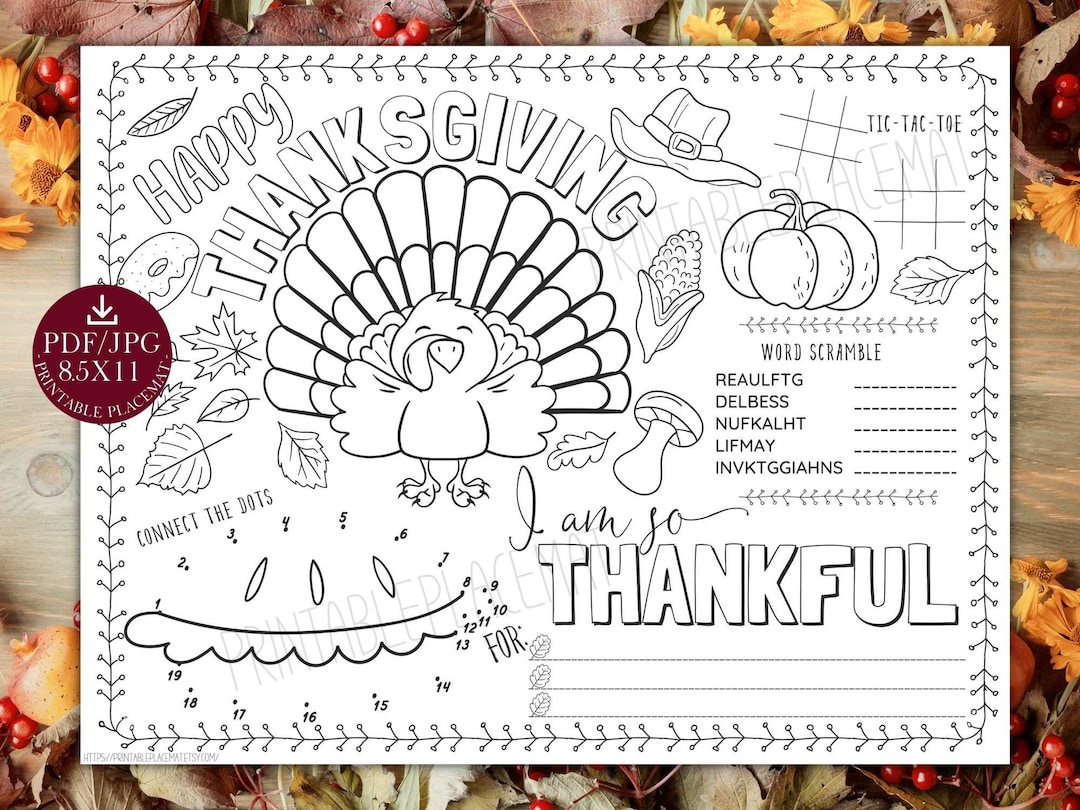 Thanksgiving Placemat PRINTABLE Coloring - Etsy