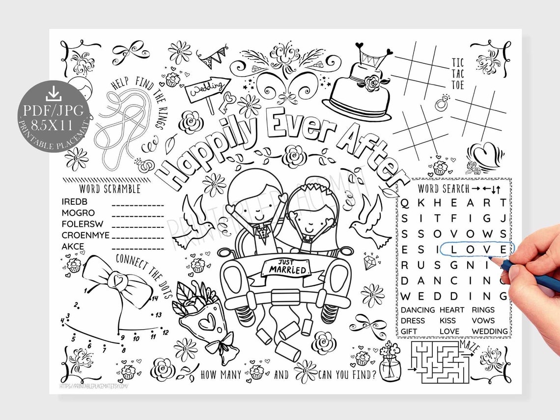 Wedding Placemat for Kids Coloring Page PRINTABLE - Etsy