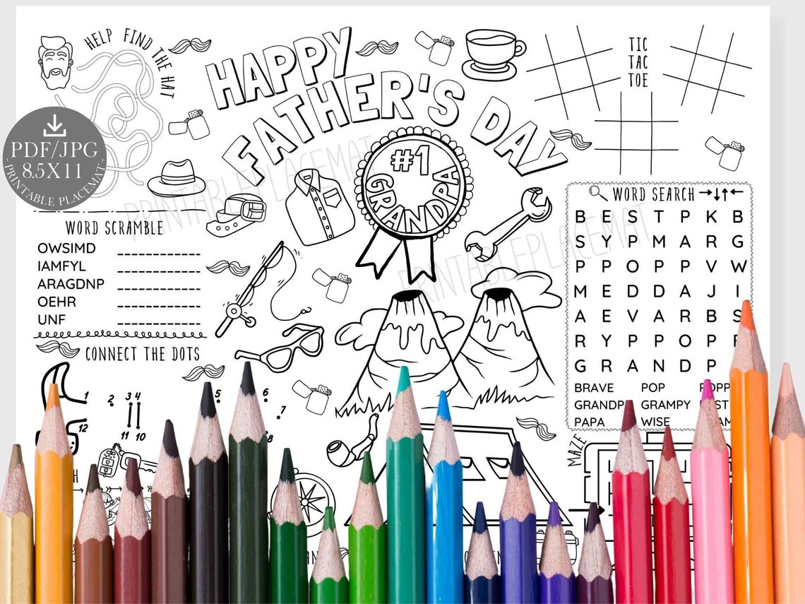 Fathers Day Coloring Page Grandpa Placemat PRINTABLE Activity | Etsy