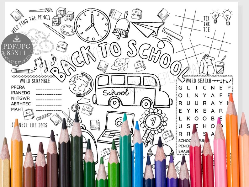 Back to School Placemat PRINTABLE First Day of School Placemat Coloring ...