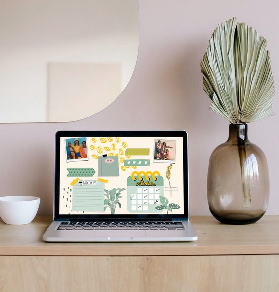 Computer Greenery Background. Add Icons Notes Pictures to | Etsy