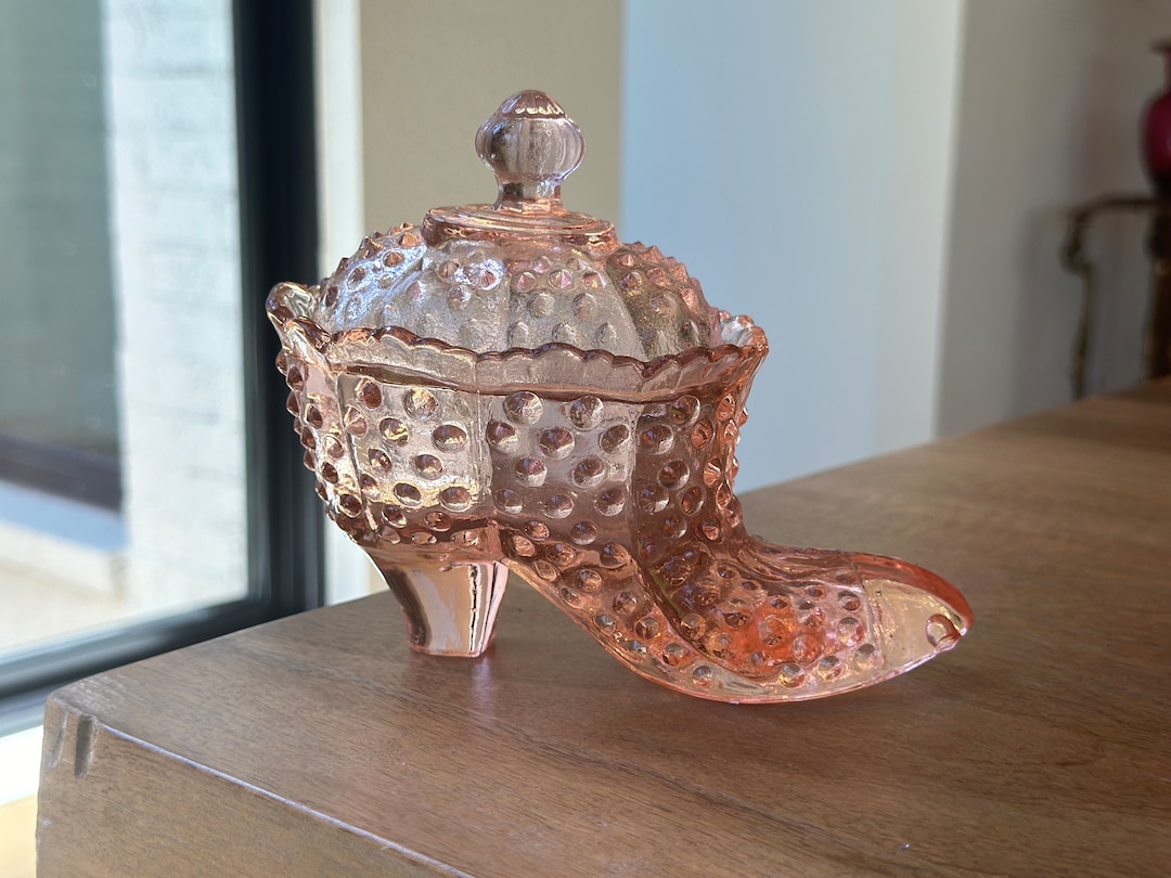 Vintage Victorian Shoe Pink Glass Hobnail Candy Dish With Lid - Etsy