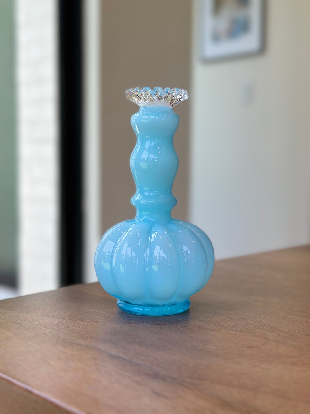 Fenton Melon Glass Blue Overlay Perfume Bottle Without Stopper Blue ...