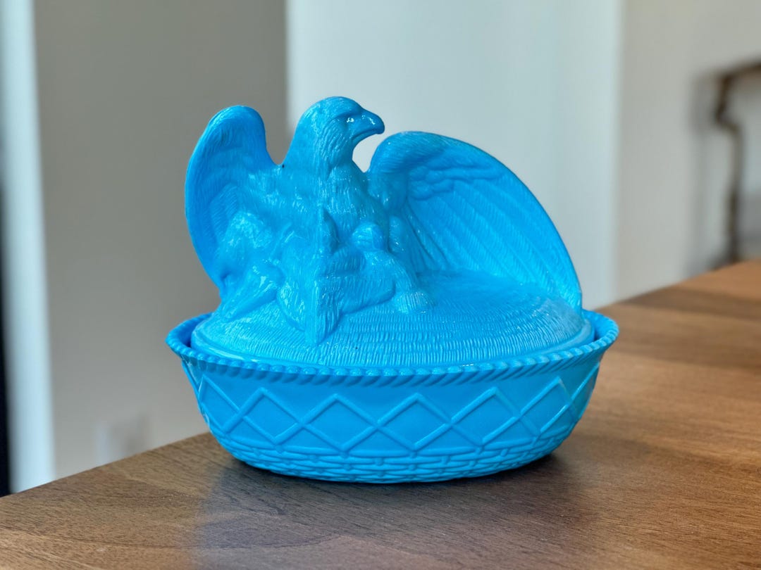 Vintage Robins Egg Blue Eagle on Nest Lidded Candy Dish; Americana ...