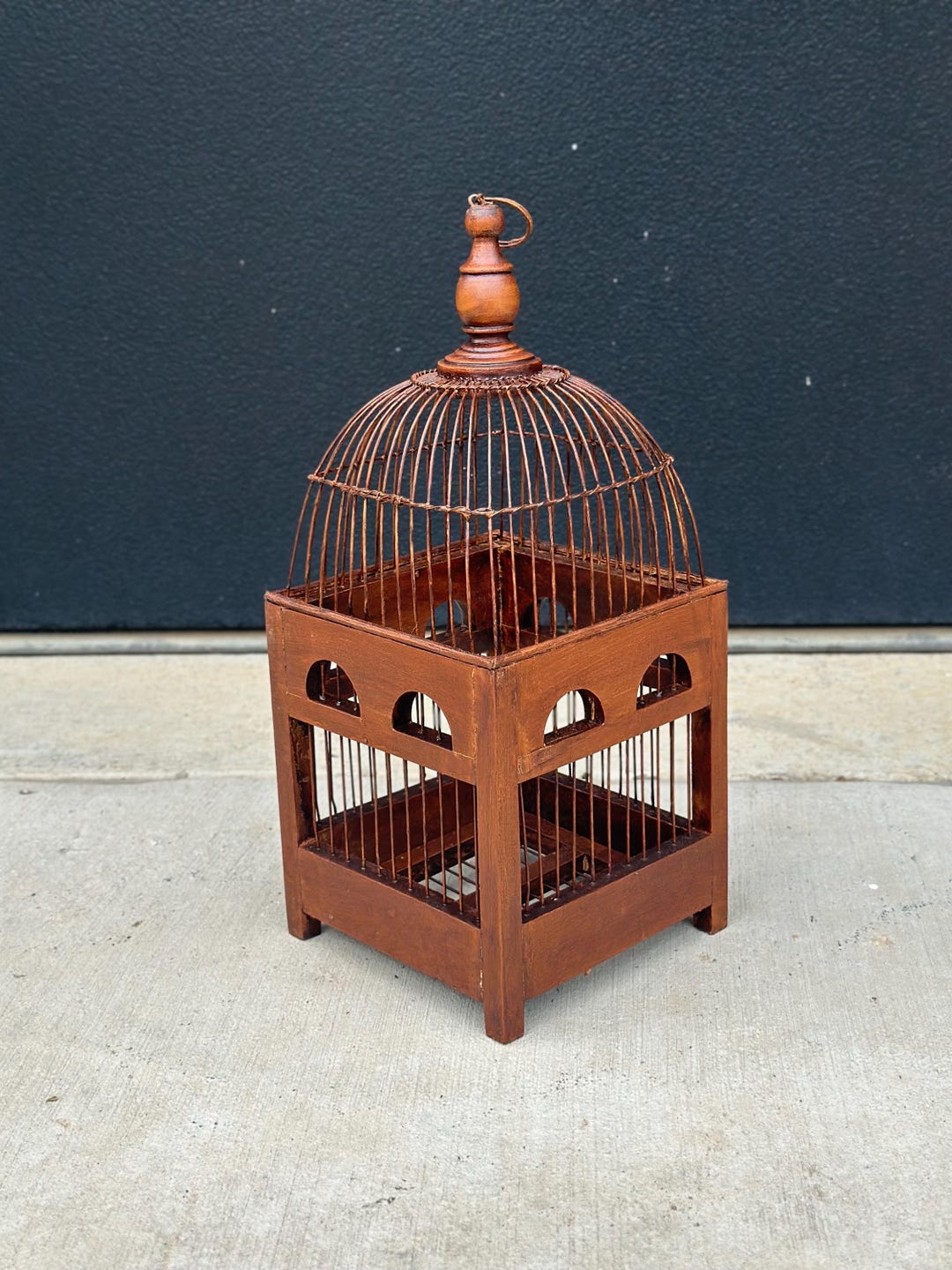 Small Wooden Bird Cage Square With Dome; Antique Wooden Bird Cage ...