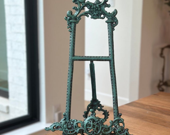 Vintage 19” Tall Bronze Easel With Green Finish; Bronze Recipe Book ...
