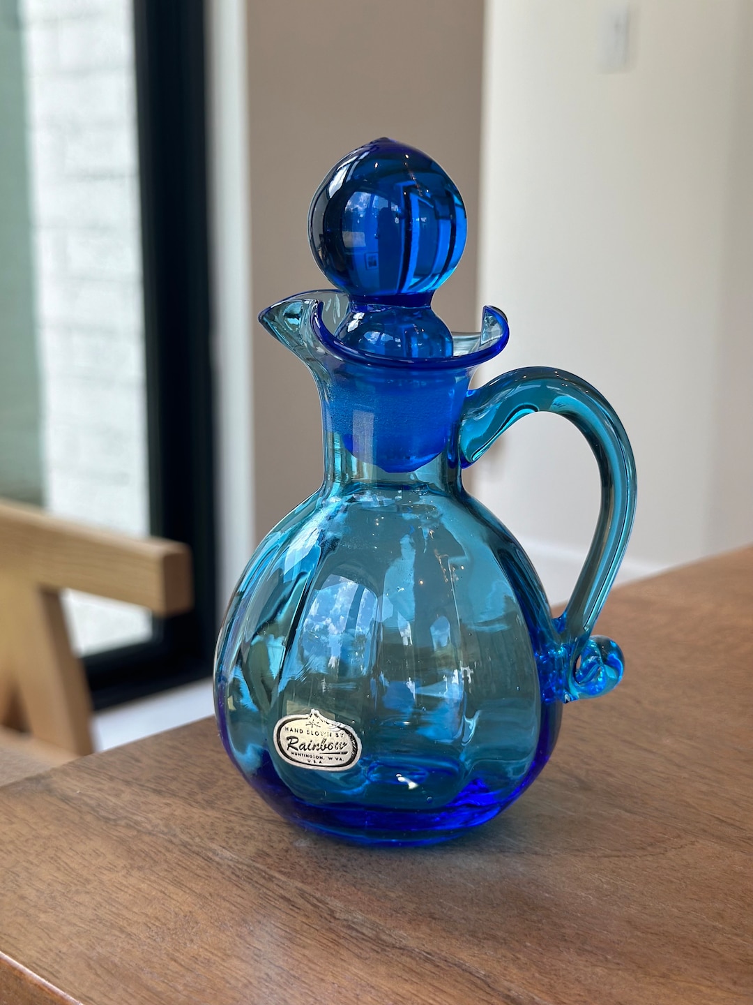 Vintage Rainbow Glass Cobalt Blue Cruet With Ruffled Edge - Etsy
