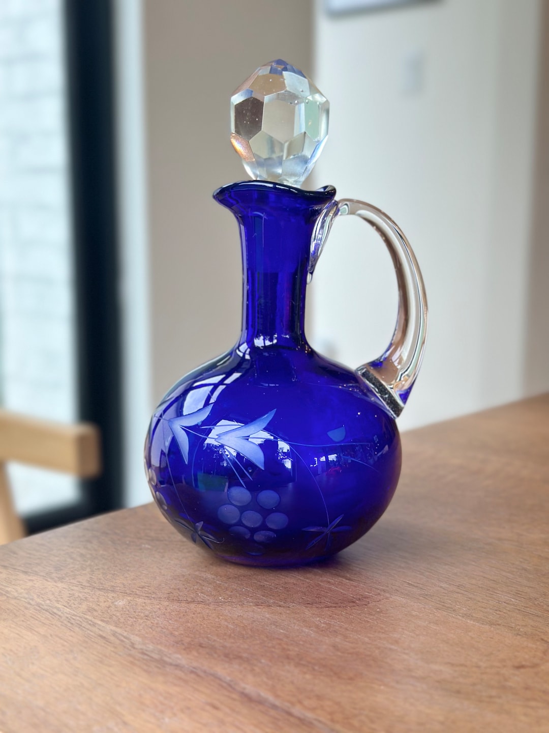 AA Importing Cut to Clear Cobalt Blue Etched Glass Cruet - Etsy