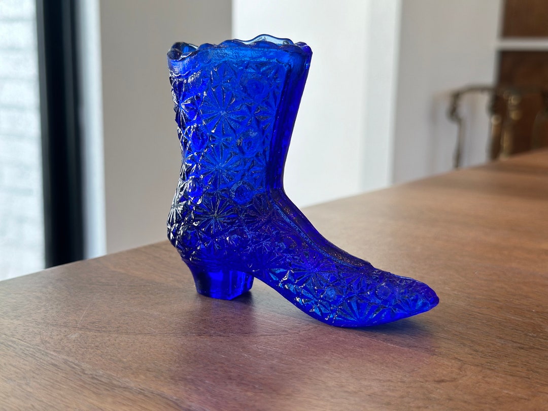 Vintage Cobalt Blue Glass Shoe Boot High Top - Etsy