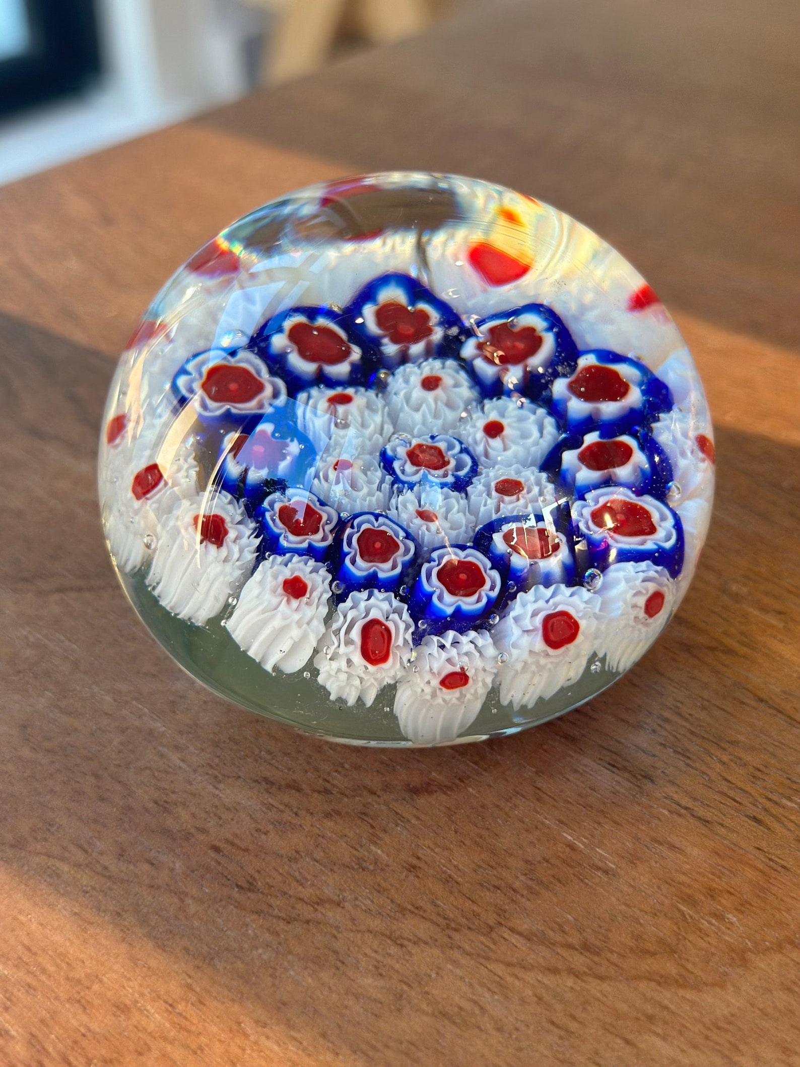 Blue Vintage Millefiori Paperweight; Glass Paperweight; Cane Glass ...