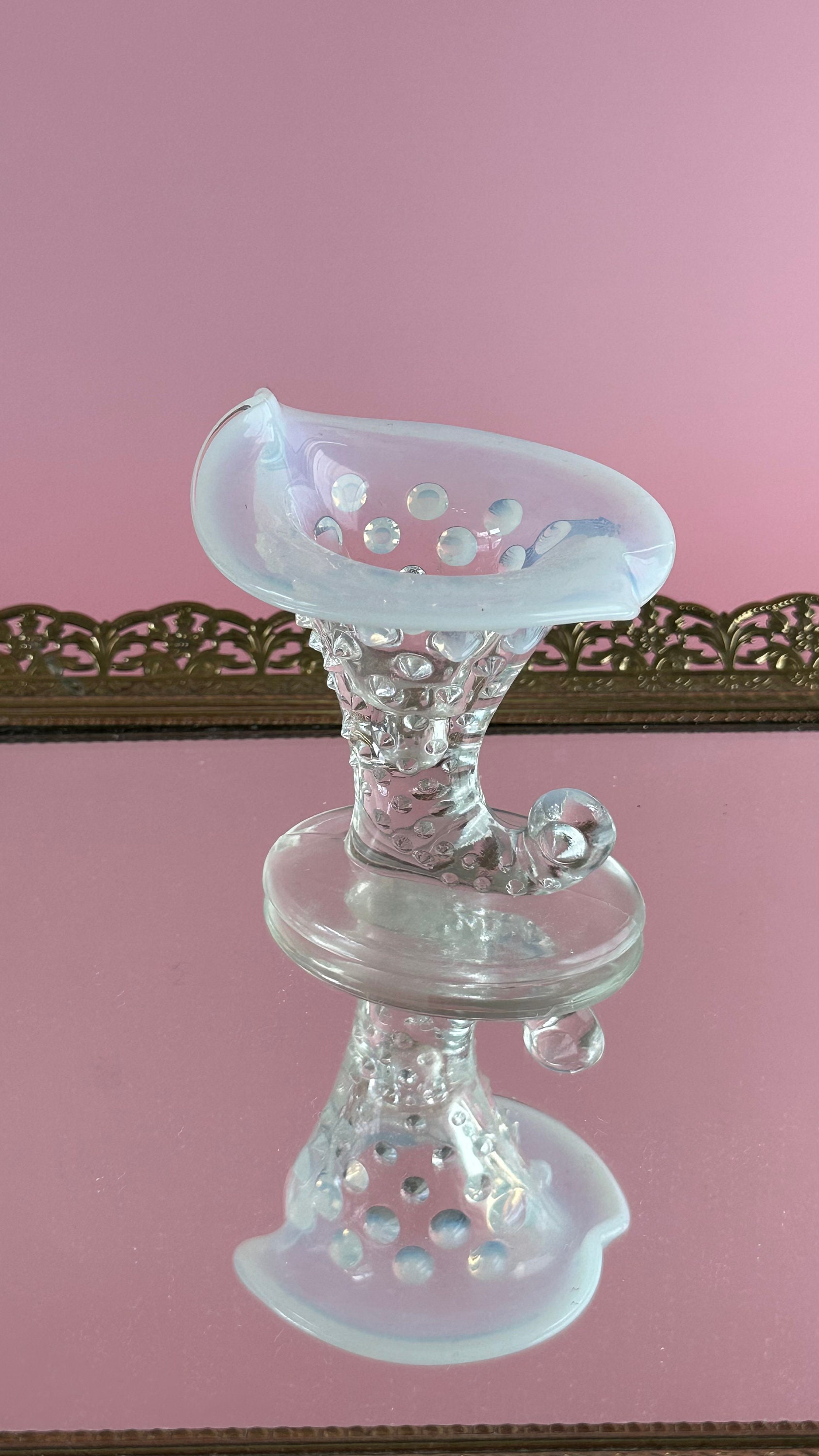 Vintage Fenton Clear Opalescent Mini Cornucopia Vase 1970s Vintage ...