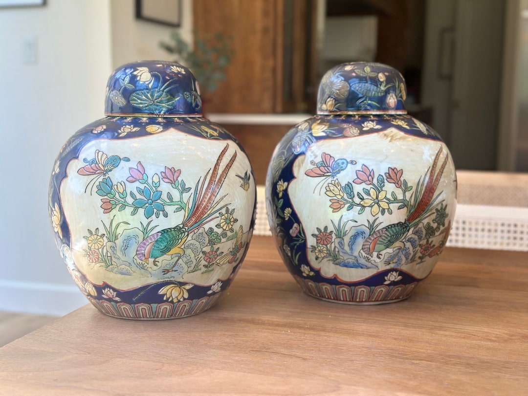 Pair of Vintage Blue Chinoiserie Porcelain Large Ginger Jar; Pair Ginger Jars - Etsy