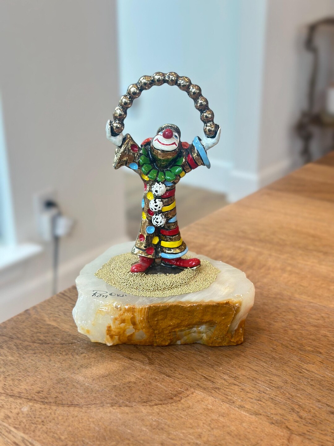 Signed Ron Lee 1987 Polka Dot Bow Clown Onyx Base; Ron Lee Clown 1987 ...