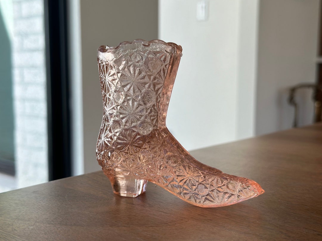 Vintage Pink Glass Shoe Boot High Top - Etsy