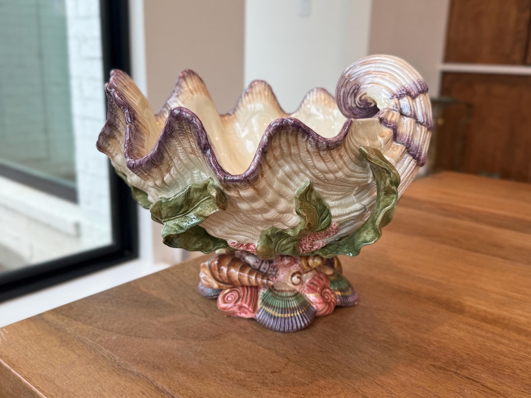Fitz & Floyd Oceana Centerpiece Bowl; Multicolor Shells Beach House ...