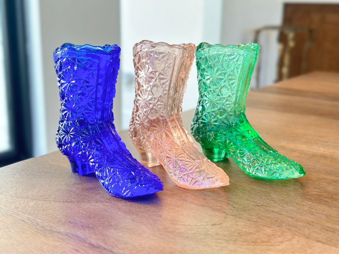 Set of 3 Vintage Glass Shoe Boot High Top - Etsy