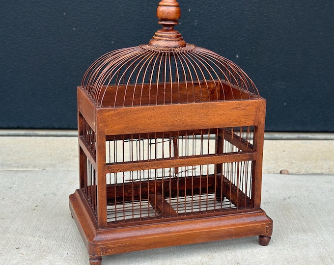 Vintage Wooden Bird Cage Rectangle With Dome; Antique Wooden Bird Cage ...