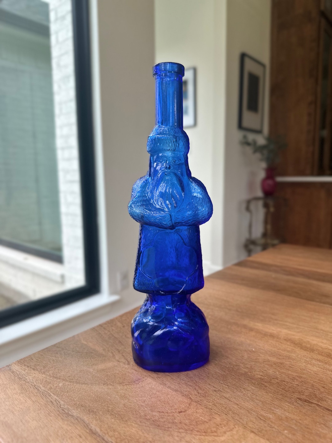 Vintage Cobalt Blue Santa Glass Bottle; Antique Santa Glass Liquor ...