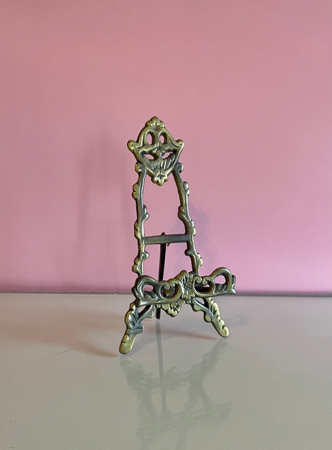 Vintage Small Antique Brass Easel; Brass Plate Display; Vintage Brass ...