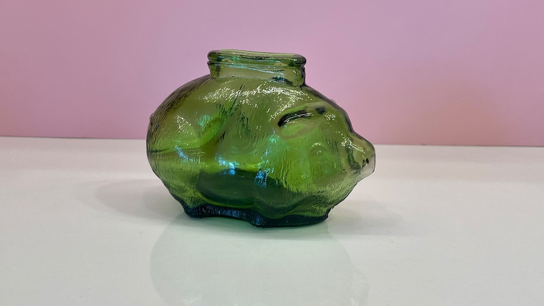 Vintage Small Green Piggy Bank; Glass Piggy Bank; Antique Piggy Bank - Etsy
