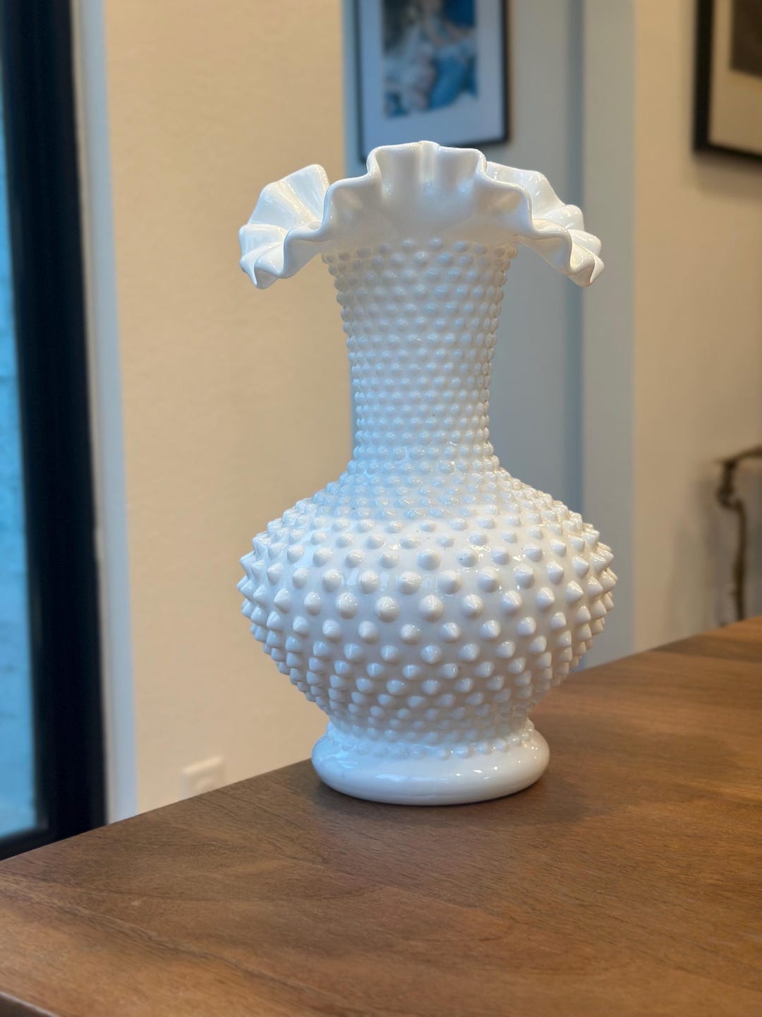 Large Fenton Hob Nail Ruffled Milk Glass Vase - Etsy