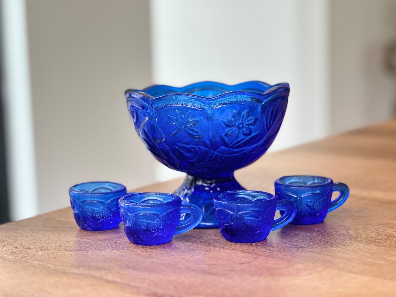 Cobalt Blue Miniature Punch Set; Art Glass Child’s Punch Bowl Set - Etsy