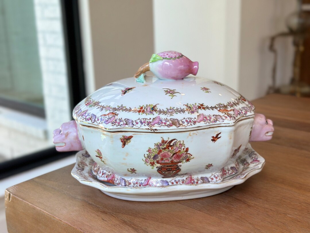 Vintage Chinoiserie Hua Ping Tang Zhi Lidded Tureen With Underplate ...