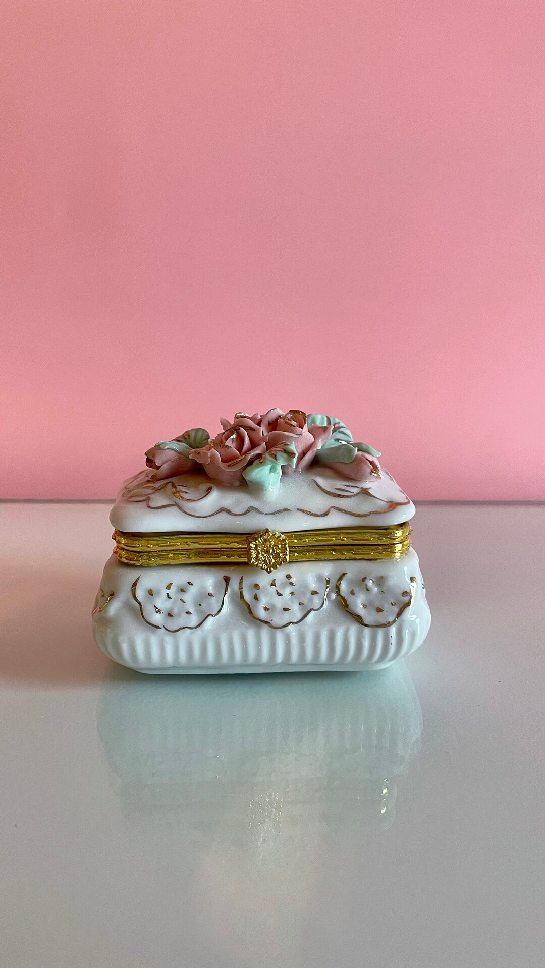 Rectangular Floral Trinket Box Ring Box Flower Trinket Box Vintage ...