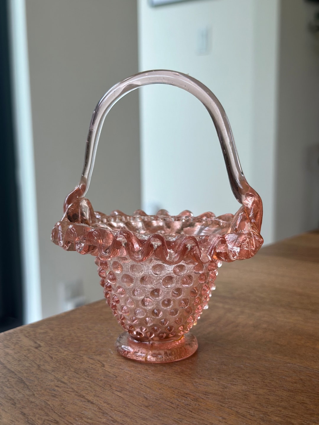 Small Pink Hobnail Ruffle Edge Basket; Glass Basket - Etsy