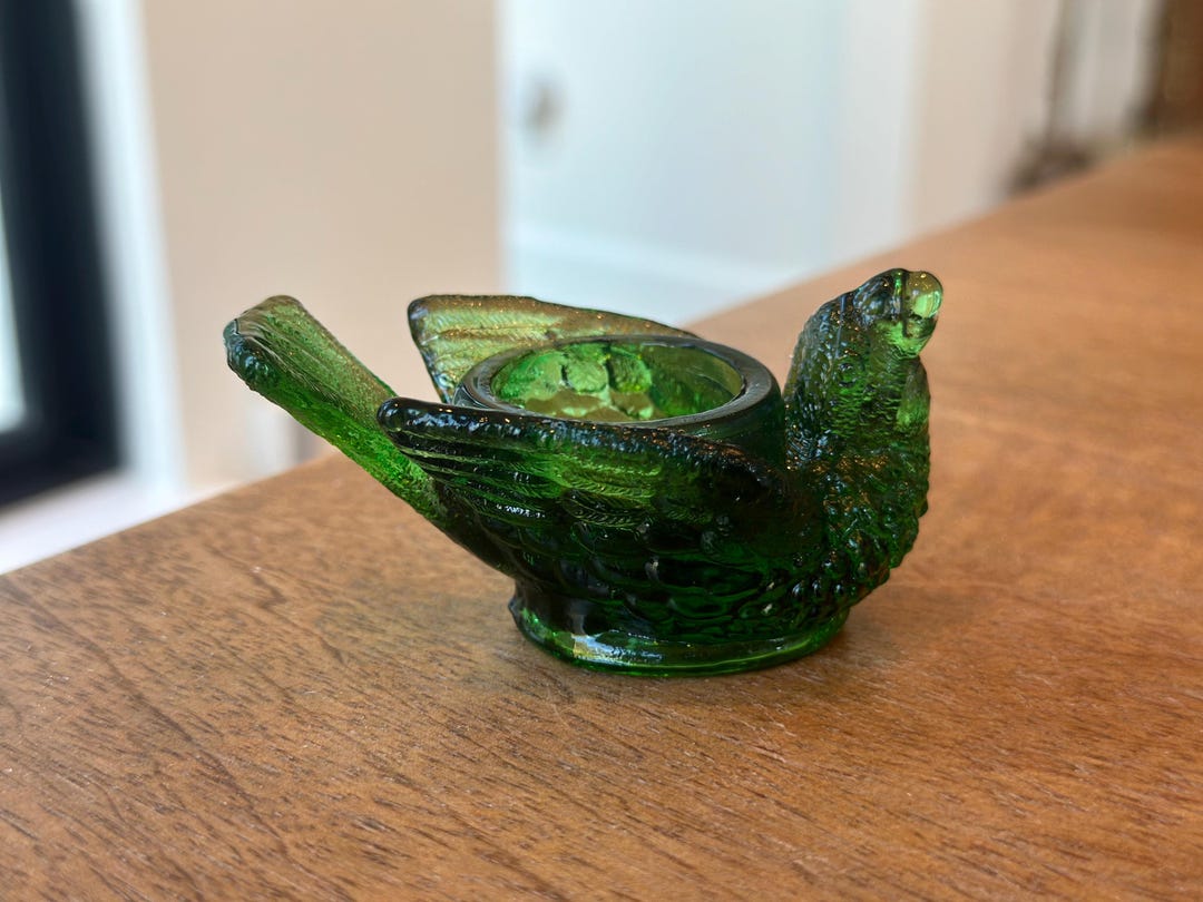 Green Glass Bird Salt Cellar; Green Bird Salt Cellar - Etsy