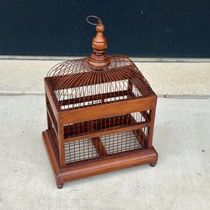 Vintage Wooden Bird Cage Rectangle With Dome; Antique Wooden Bird Cage ...