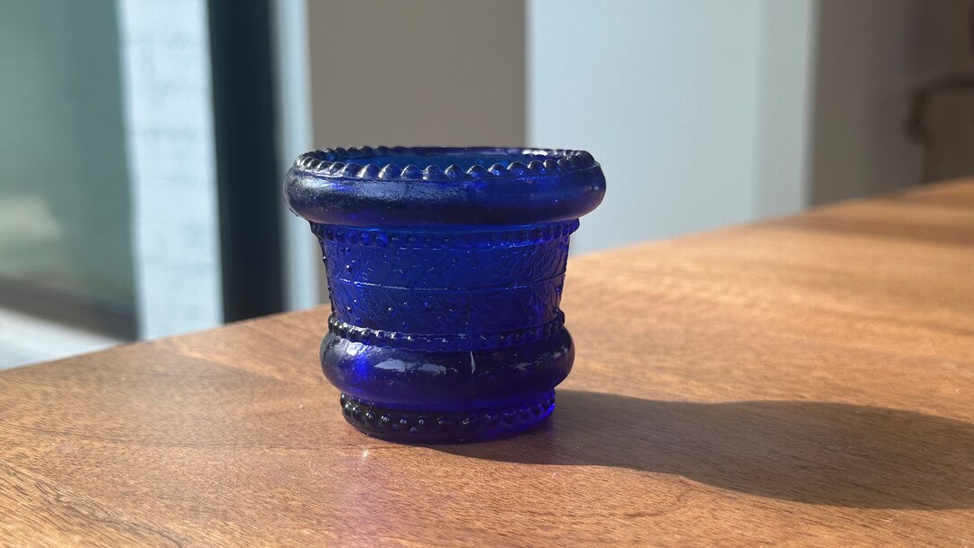 Vintage Toothpick Holder in Blue; Blue Vintage Glass Toothpick Jar ...
