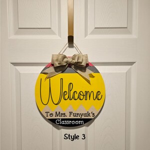 Teacher Pencil Door Sign, Round Teacher Door Hanger, Welcome Sign for ...