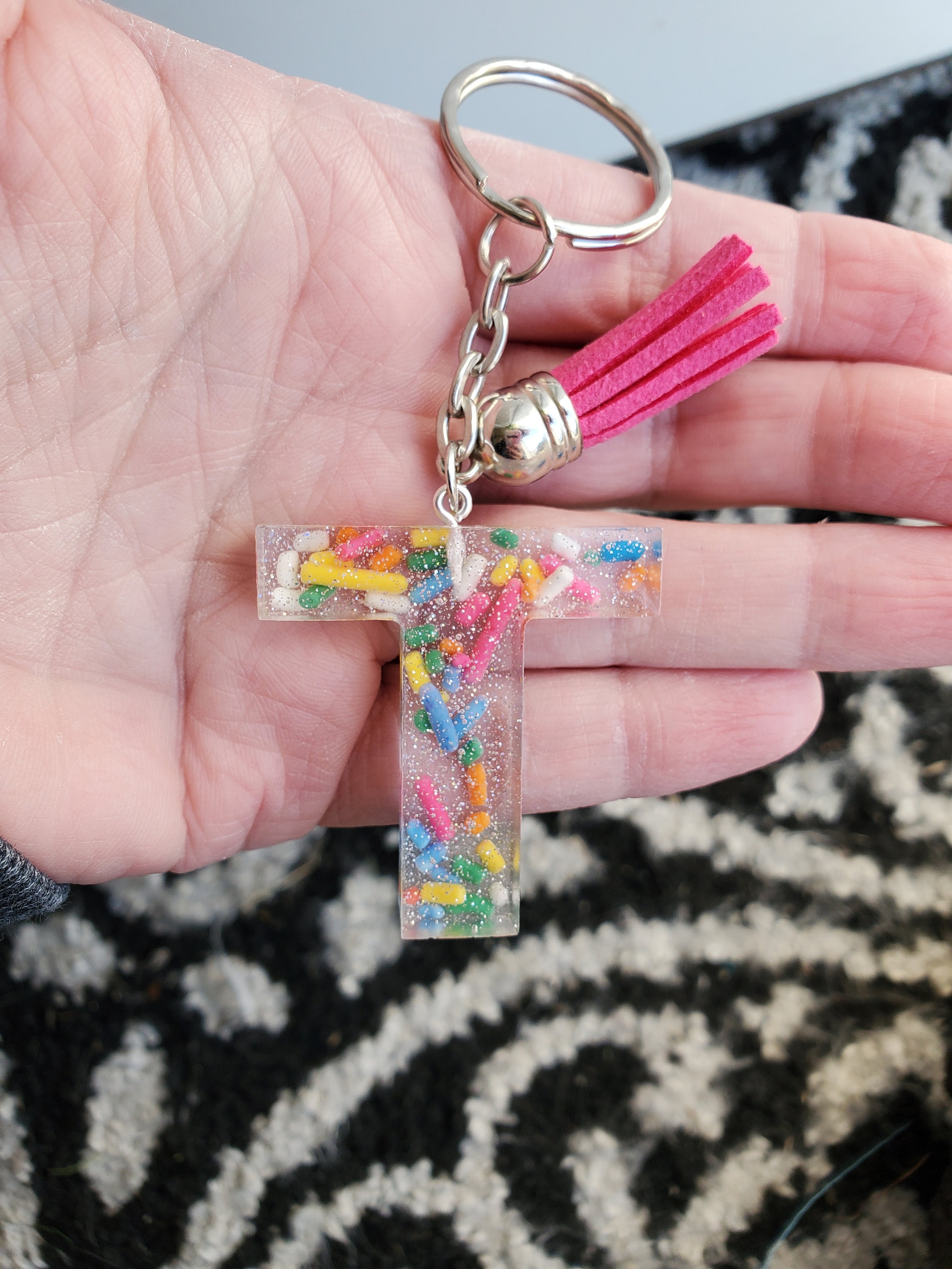 Epoxy Letter Keychains, Alphabet Keychain, Sprinkles Keychain, Rainbow ...