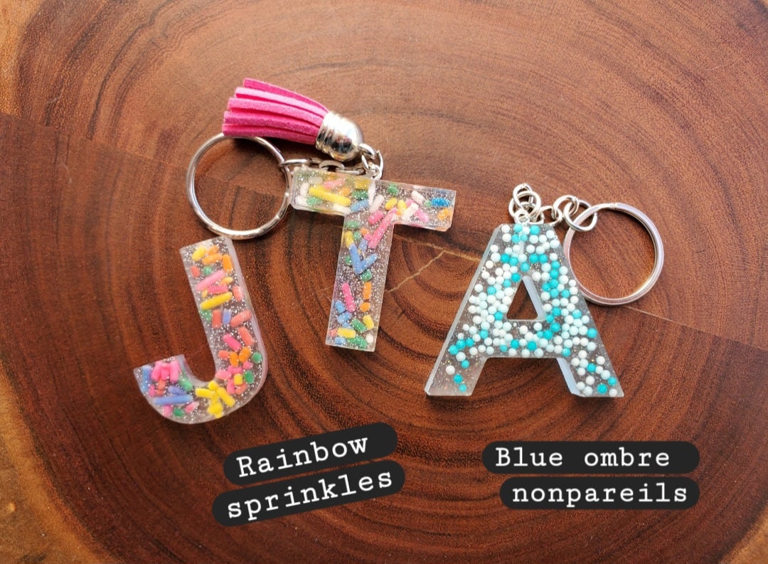 Epoxy Letter Keychains, Alphabet Keychain, Sprinkles Keychain, Rainbow ...