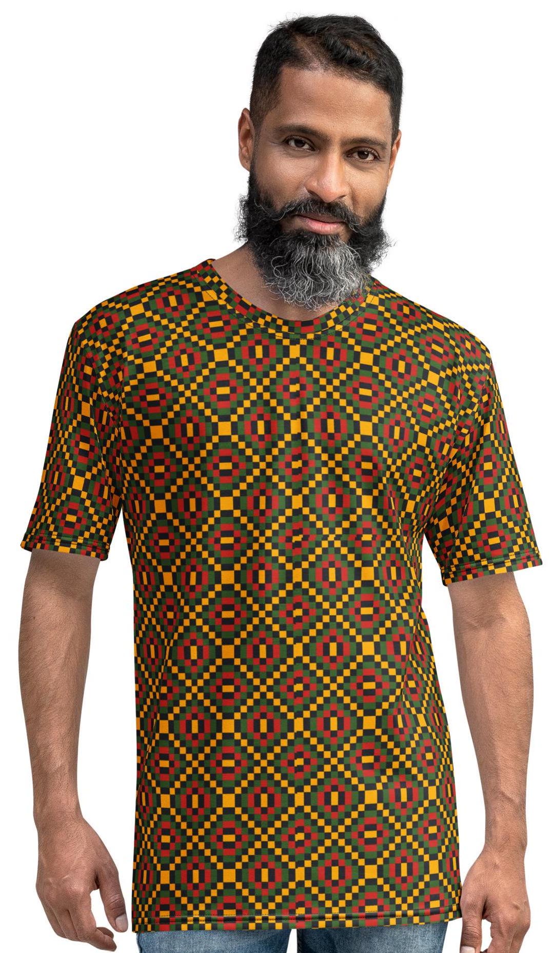 Eccentric Mens Fashion Crew Neck Tee Shirt, African Kente Pattern, Men ...